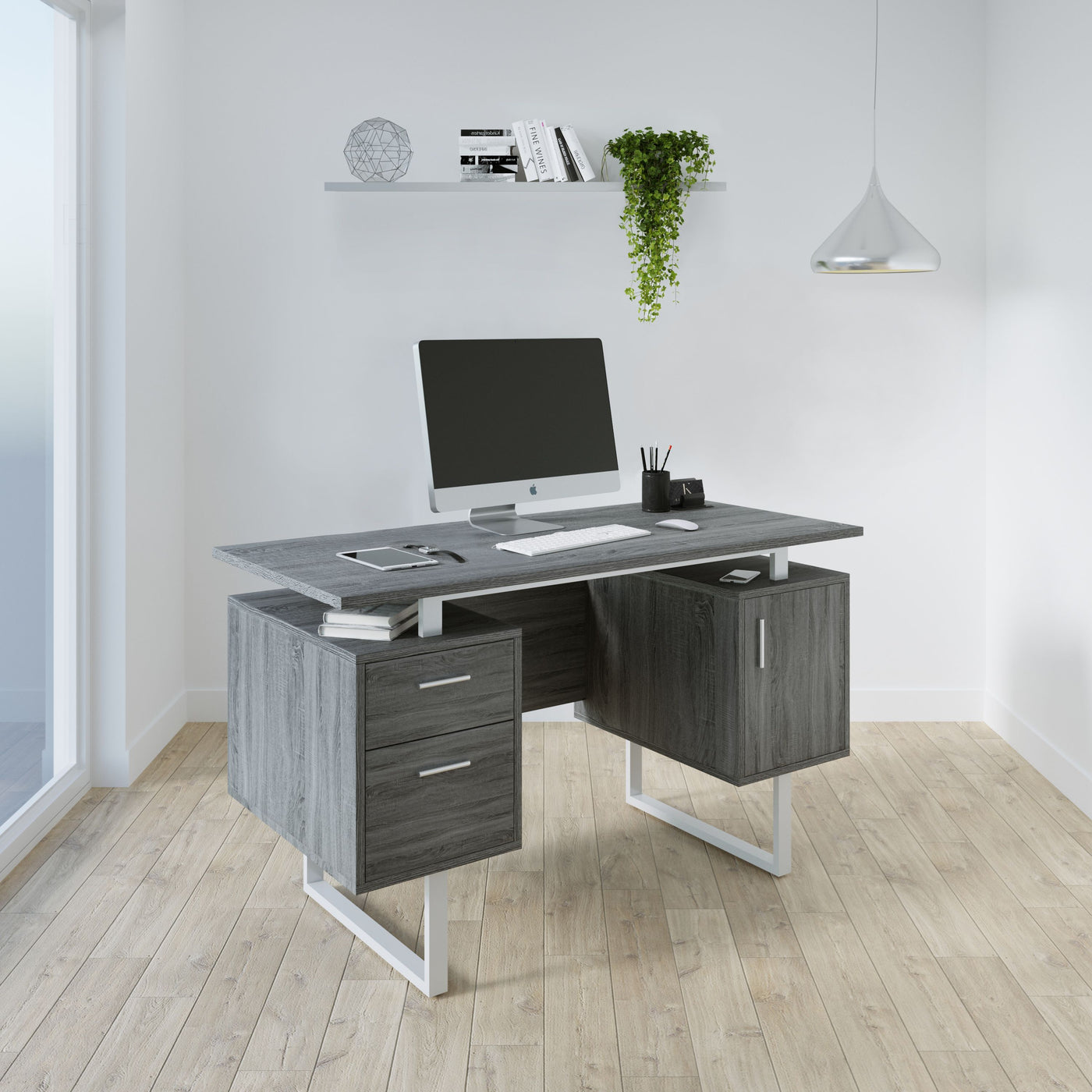 Techni Mobili Modern Office Desk with Storage - Elegant Grey — Shopango.com