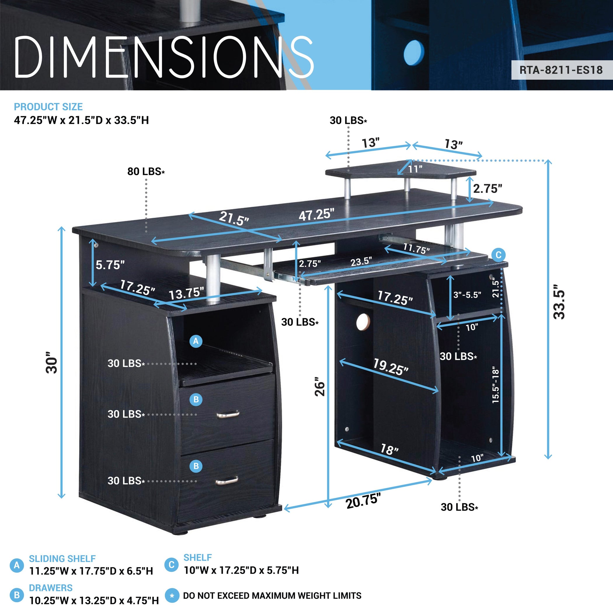 Techni Mobili Modern Complete Workstation Desk — Shopango.com