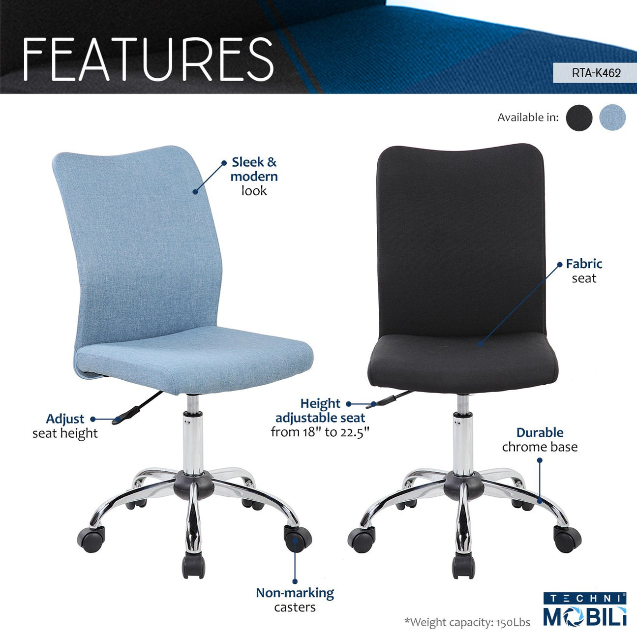 Techni Mobili Modern Armless Task Chair — Shopango.com