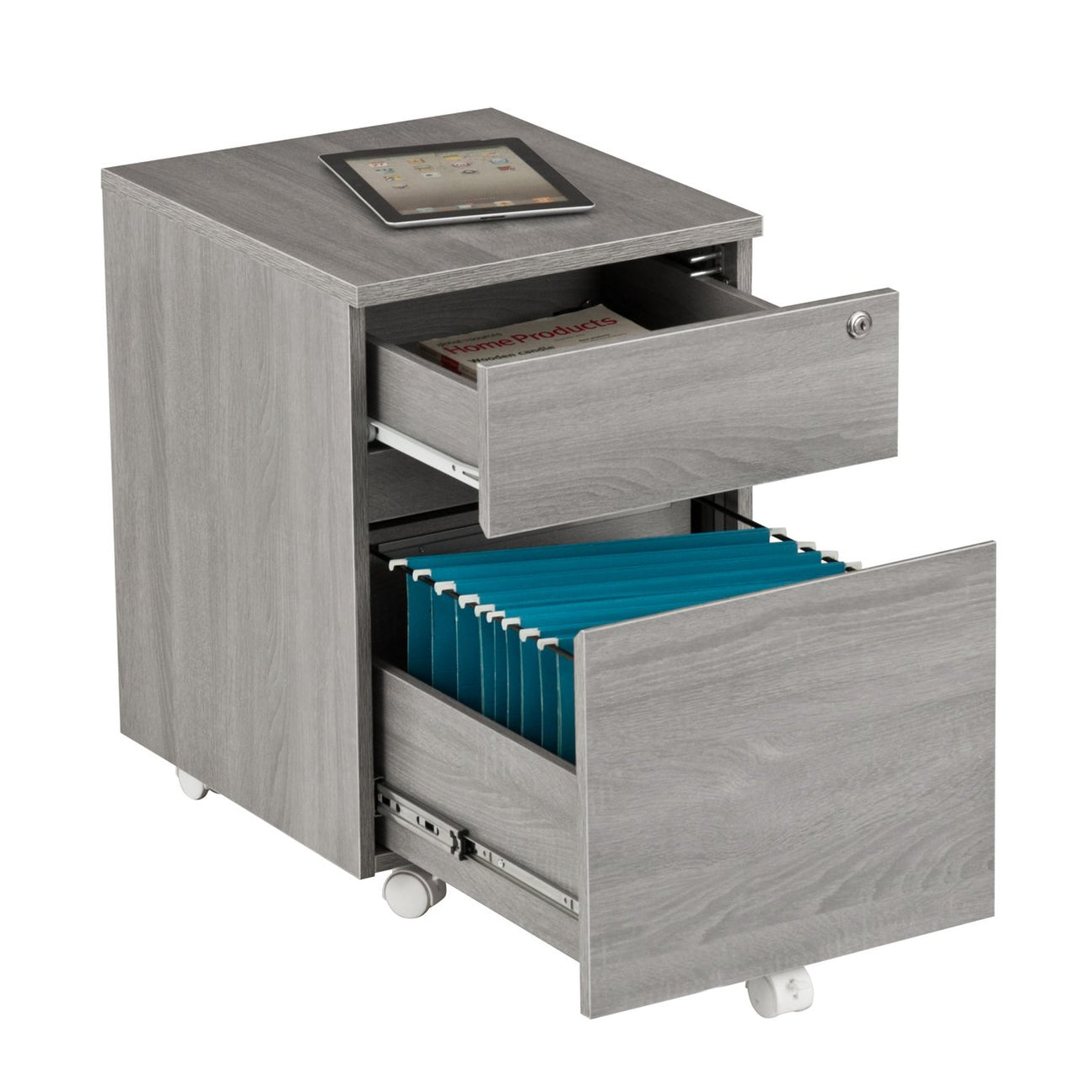 Techni Mobili Grey Rolling Filing Cabinet with Lock and Key - Document ...