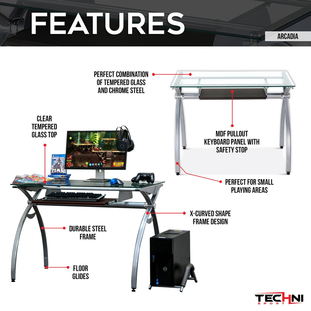 Arcadia Tempered Glass Gaming Desk — Shopango.com