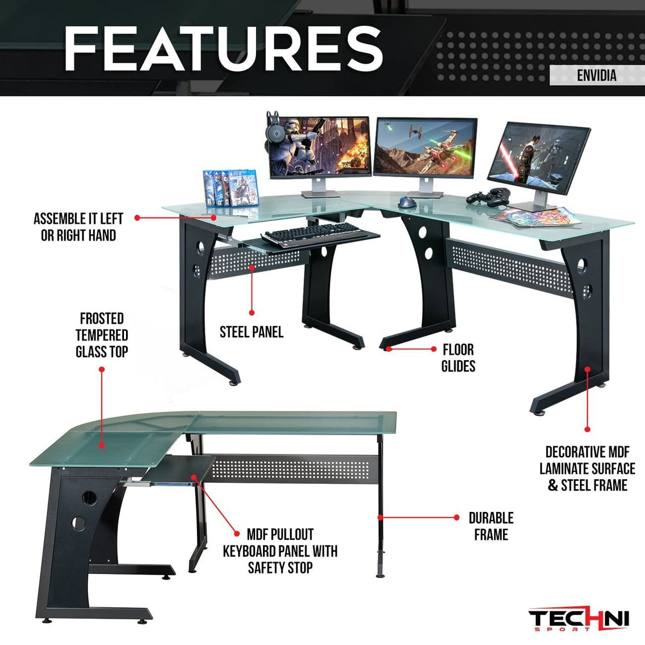 Techni Sport Envidia Gaming Desk — Shopango.com